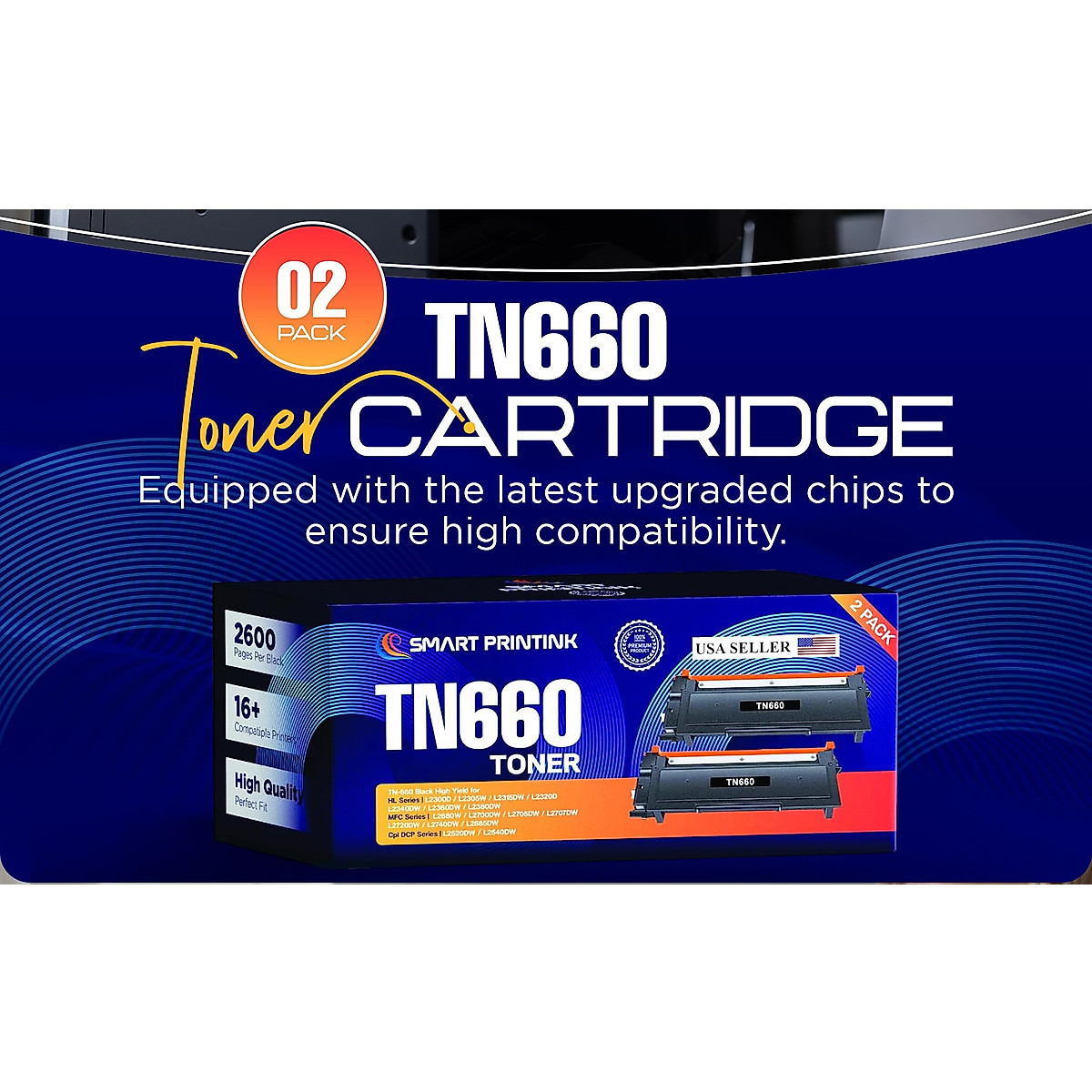 Smart Printink TN660 Toner Cartridge Replacement for Brother TN660 TN-660 TN 660 TN630 Compatible with HL-L2300D HL-L2380DW HL-L2320D DCP-L2540DW MFC-L2700DW MFC-L2685DW Printer (2 Black)