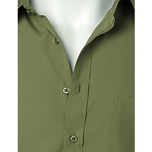 ZEROYAA Men's Regular Fit Dress Shirt Solid Wrinkle-Free Long Sleeve Casual Business Button Up Shirts with Pocket ZSSCL05-Army Green Medium