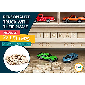 Wood Toy Car Storage Organizer Truck – Holds 48 Diecast Cars - Freestanding or Wall Display Case Shelf – Matchbox & Hot Wheels Car Compatible, FSC Wood, Included Cleanup Game – Toy Storage for Ages 3+