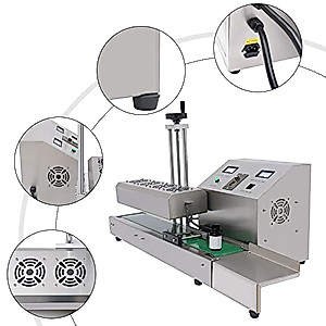DNYSYSJ Continuous Automatic Horizontal Sealing Machine with Pure Copper Motor Sealing Stainless Steel Cup Sealing Machine with Adjustable Lifting Hand-wheel & Guide Rail LX6000A 15-80mm Silver Bottle Cap Sealer Machine Suitable for Sealing