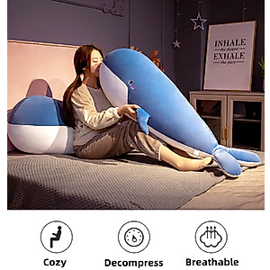 CHDGIOHA Whale Stuffed Animal - Large Stuffed Whale,Soft Whale Plush Body Pillow,Cute Plushies Whale Throw Pillows Birthday Gifts for Girls & Boys 47.2IN (Blue,X-Large)