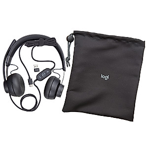 Logitech Zone Wired Headset, Certified for Microsoft Teams with advanced noise-canceling mic technology for open office environments, USB-C with USB-A adapter, Graphite