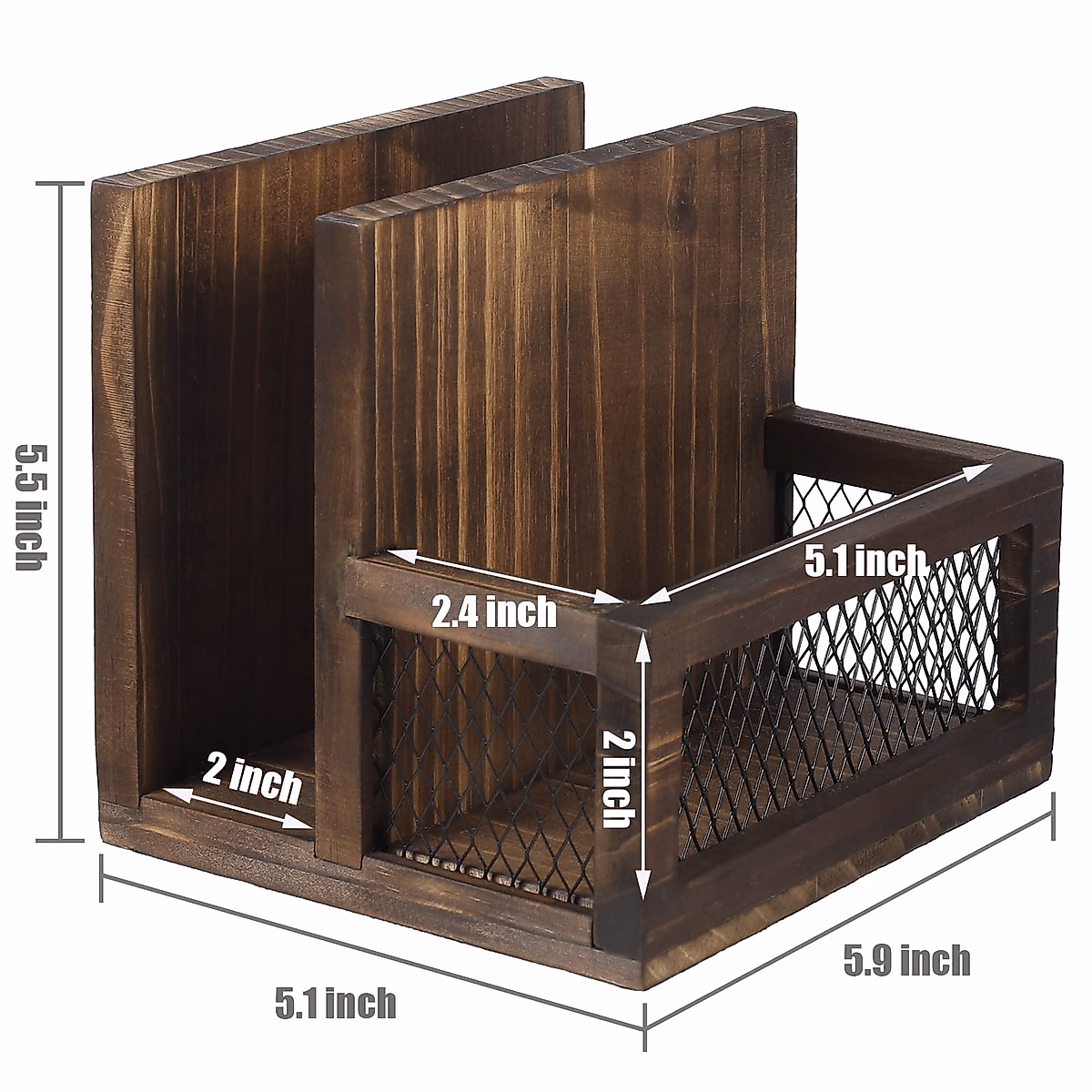 FARM IN Napkin Holder, Farmhouse Multifunctional Napkin Holder with Salt and Pepper Shakers Holder for Home and Commercial Use, Rustic Solid Burnt Wood & Diamond Metal Wire Mesh