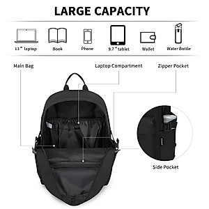 Kono School Backpack College Rucksack Lightweight School Bag Water Resistant Stylish Casual Daypack College Travel Business Work Bag for Men Women Boys and Girls fits 15.4 Inch Laptop (Black)