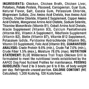 Blue Buffalo Wilderness Trail Trays High Protein, Natural Adult Wet Dog Food Cups, Chicken Grill 3.5-oz (Pack of 12)