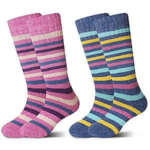 DoSmart Kids Merino Wool Snow Socks,Boys Girls Toddlers Winter Warm Thermal Skiing Snowboarding Skating (2 Pair C,4-7 Years)