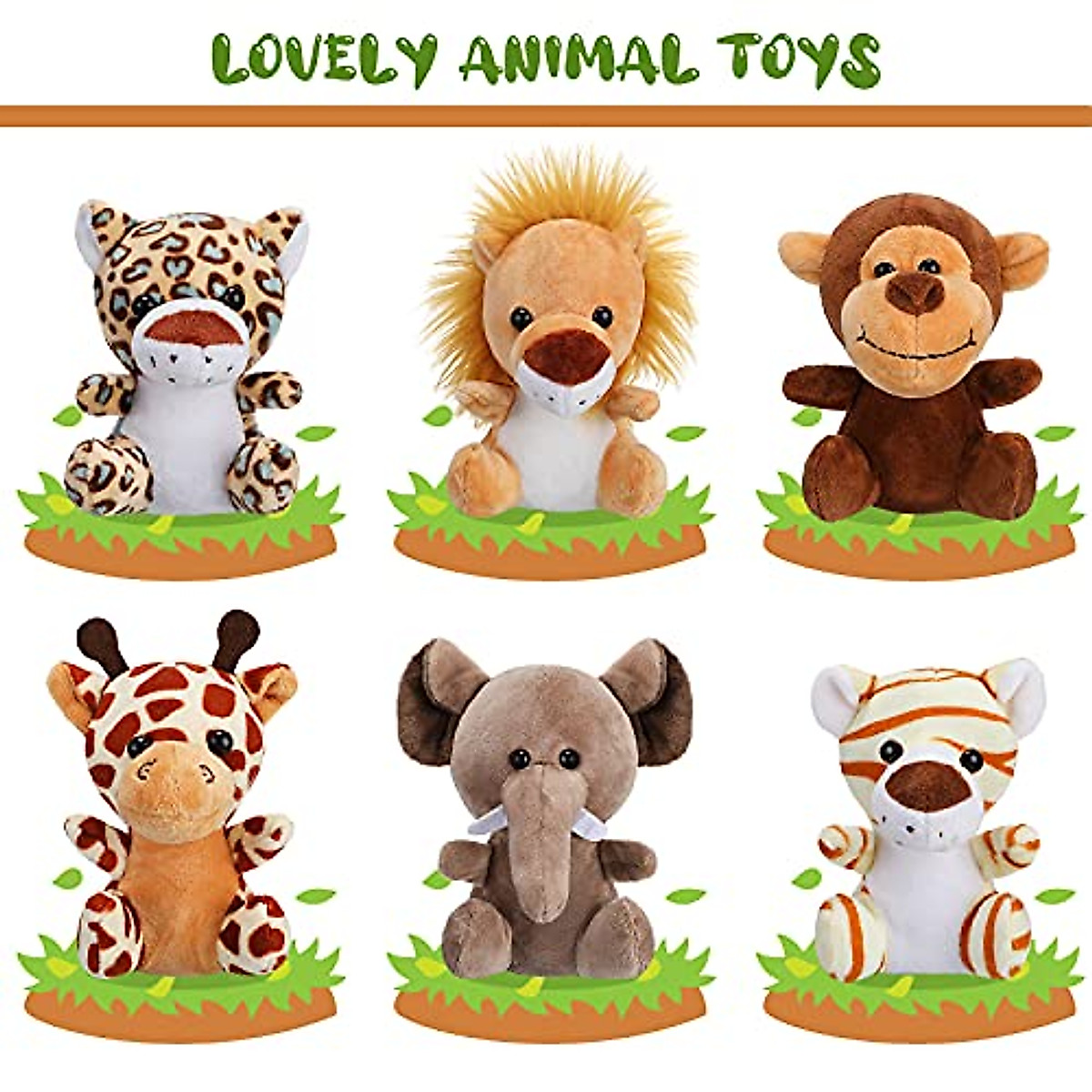 18 Pieces Small Safari Stuffed Animals 4.8 Inch Mini Jungle Animal Plush Toys Zoo Stuffed Animals Set Cute Small Plush for Animal Themed Parties Teacher Student Award(Delicate Style)