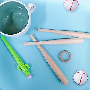 DIY 6 Pcs Mini Baseball Bat and 2 Rings 8 Inch Unfinished Small Wooden Bats Wooden Baseball Softball Stand Display for Painting Keychain Action Figures DIY Craft Projects Ball Sports Party Favors