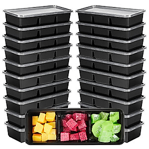 Hushee 25 Pack 17 oz Small Meal Prep Containers 3 Compartments with Lids, Disposable Plastic Bento Boxes Reusable Stackable Food Containers Travel Lunch Boxes for Office, Picnic (Black)