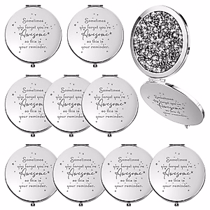 Roowest 10 Pcs Inspirational Compact Mirror Sometimes You Forget You're Awesome Appreciation Thank You Gifts for Women Employee Coworker Staff Birthday Favor Magnifying Pocket Mirror (White)