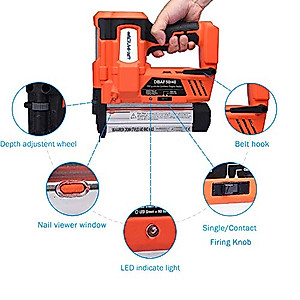 BHTOP Cordless Nailer & Stapler- 2 in 1 18Ga Heavy Tool with 18Volt 2Ah Lithium-ion Rechargeable Battery Air Cylinder Power Nail Gun 2 Batteries
