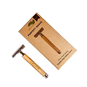 ECOFWORLD Double Edge Safety Razor with Long Natural Olive Wood Handle with One Blade| Safety Razor Reusable | Eco Friendly | For Men or Women | Sustainable and Durable