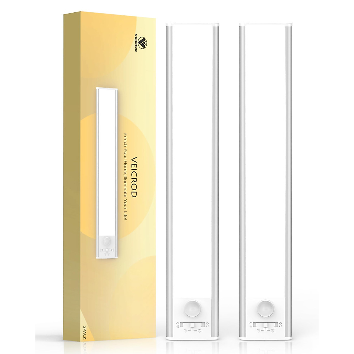 VEICROD Under Cabinet Lights,Day/Dark Motion Sensor Lights Indoor,3 Color Temperatures,80 LED,Wireless Rechargeable Under Cabinet Lighting,Lights for Kitchen,Cupboard,Closet(9.4inch-1500mAh)