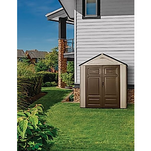 Rubbermaid Resin Outdoor Storage Shed With Floor (7 x 3.5 Ft.), Weather Resistant, Brown/Grey, Organization for Home/Lawn Mower/Backyard Equipment/Bike Storage/Pool Supplies