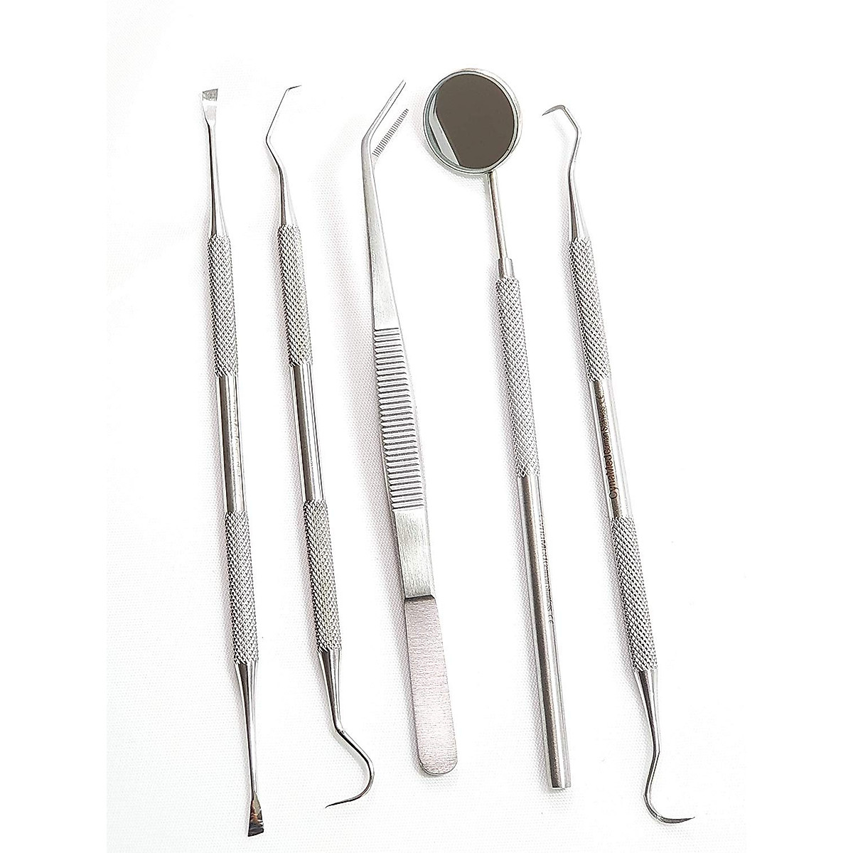 Dental Hygiene set of 5-Stainless Steel Tarter Scraper/Scaling Remover, Dental Toothpick, Mouth Mirror Scaler Tweezer For Calculus &Tartar Removal-Dentists Set is Ideal for Personal Use & Pet Friendly