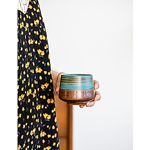 TANG PIN Handcrafted Ceramic Tea Cups Chinese Kung Fu Tea Cup Set of 2, Coffee Mugs for Cappuccino, Ceramic Sake Cups, 6 OZ (Blue & Pink)