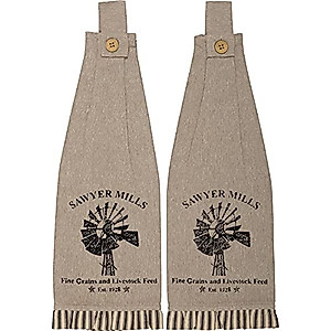 VHC Brands Sawyer Mill Charcoal Kitchen Hand Towel Set Vintage Windmill Cotton Muslin Tea Towels
