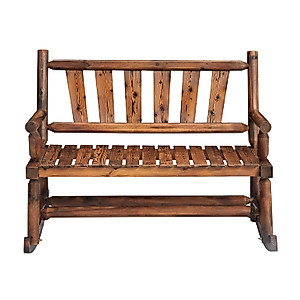 FURNDOOR Outdoor Wooden Rocking Double Chair, Rustic Log Porch Rocking Bench Rocker Chair for Patio, Backyard, Garden (2-Seat), Brown