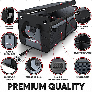 FORTEM SUV Trunk Organizer, Car Organizer, Collapsible Multi-Compartment Storage Bag for Car Accessories for Women Men, 1680D Oxford, Non Slip Bottom, Adjustable Straps, Soft Cover (65L)