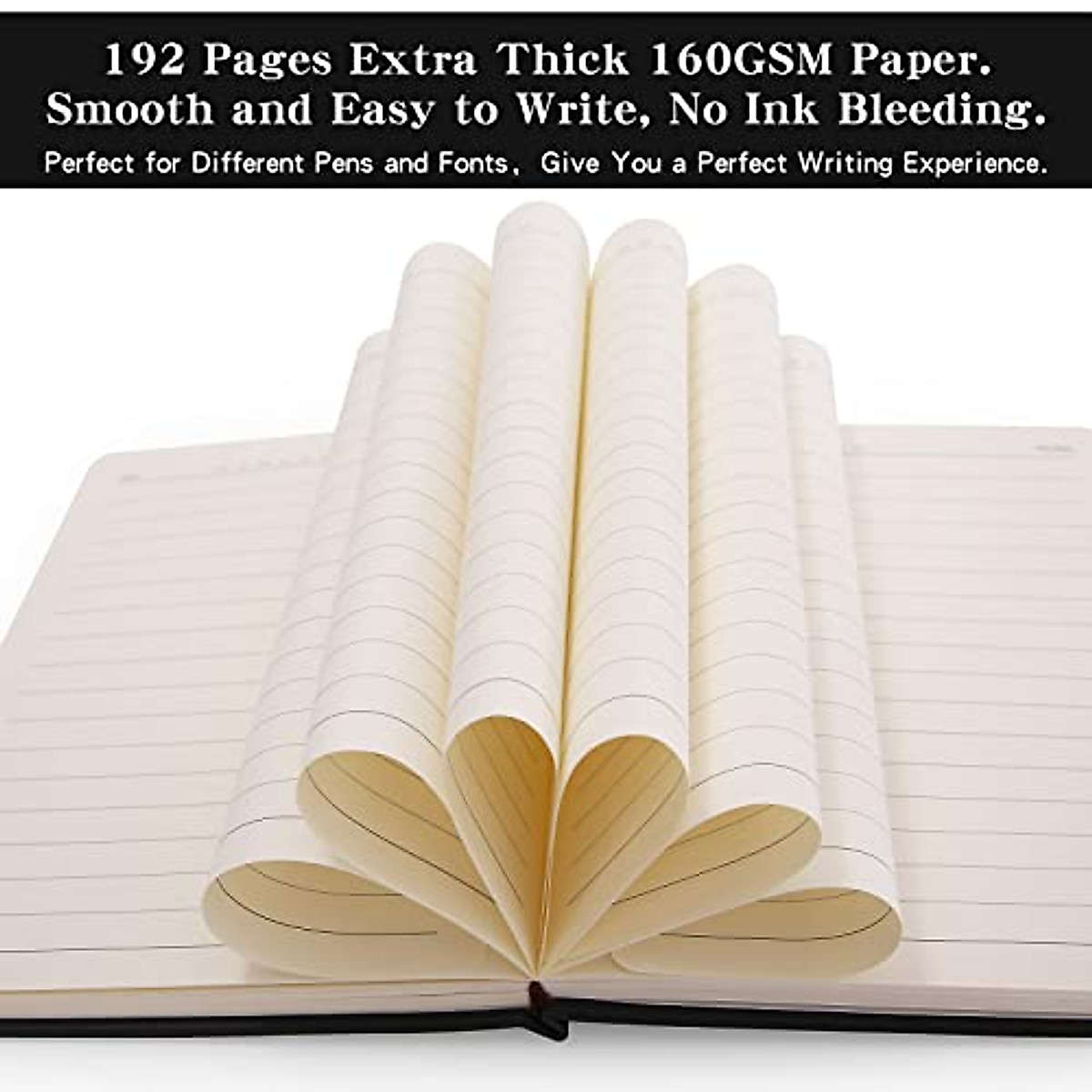 Btooktops Hardcover Notebook for Work, Lined Journal for Man Woman Writing, A5 College Leather Diary with Inner Pocket 192 Pages (Black)