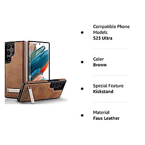 VIVINIKO for Galaxy S23 Ultra Case Leather, Thin Flexible Soft Grip Luxury Vgean Cover for Men, Protective Slim Kickstand Shockproof Phone Cases for Samsung S23 Ultra 5G 6.8" (2023) (Brown)