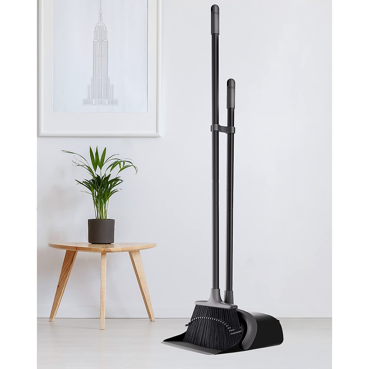 Upgrade Broom and Dustpan Set for Home, 52'' Long Handle, Standing Dustpan and Broom for Kitchen Office Lobby Floor