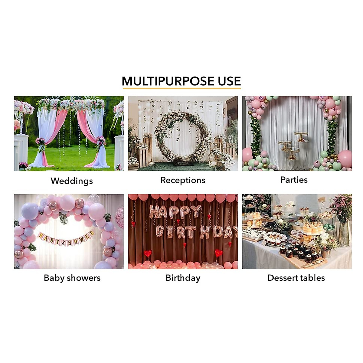 AK TRADING CO. 10 feet x 10 feet Polyester Backdrop Drapes Curtains Panels with Rod Pockets - Wedding Ceremony Party Home Window Decorations - Silver