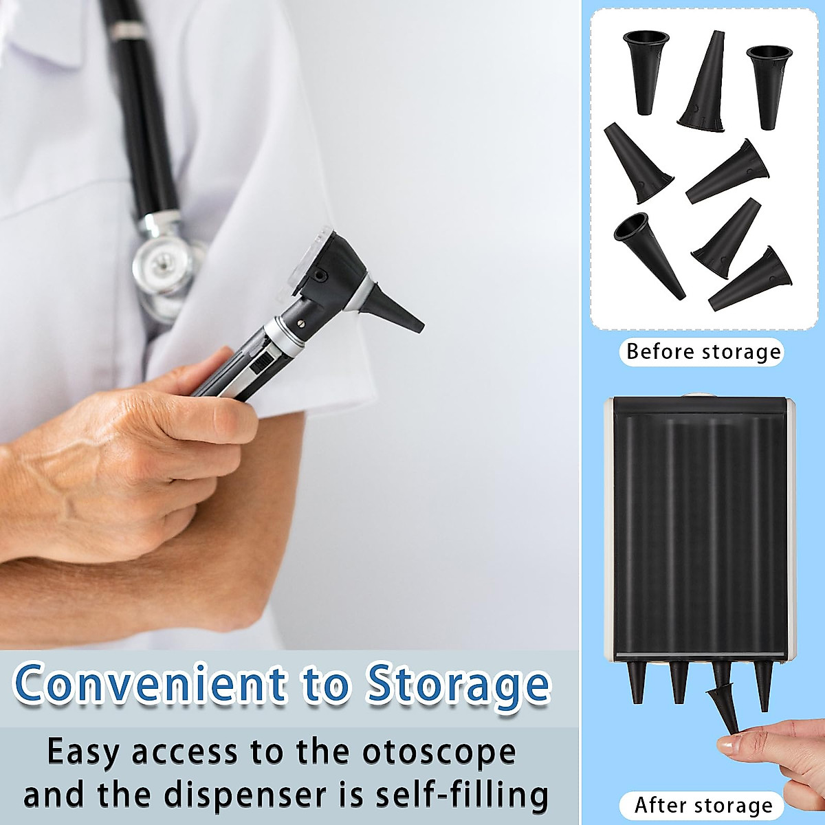 Saysurey Reusable Otoscope Specula Dispenser with 200 Pcs 2.75/4.25 mm Otoscope Tips Plastic Dispenser for Disposable Ear Specula