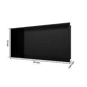 BWE Stainless Steel Shower Niche, 24" X 12" X 4" Large Volume Bathroom Wall Niche,No Tile Needed,Recessed Shower Shelf Organizer for Storage,One Inner Shelf,Matte Black