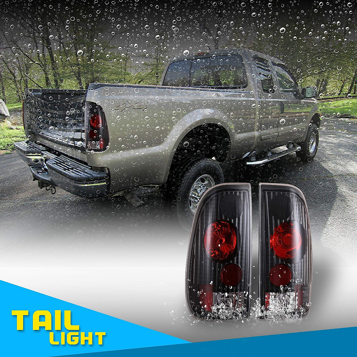 AUTOWIKI Tail Lights For 1997-2003 Ford F-150 F-250 F-350 Super Duty Tail Lights Styleside Model Pickup Black Clear Lens Rear Taillights 1 Pair