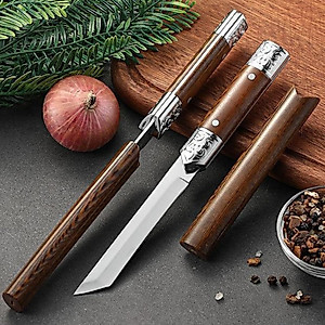 RWSEFK Small Tactical Paring Knife With Covers,Sharp Fruit Knife,Vegetables Knife,Double Knife,Dual Samurai Chef Knife (A)