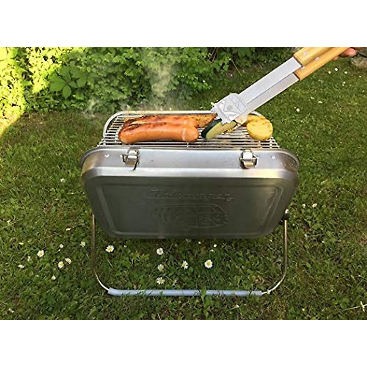 BRISA VW Collection - Volkswagen Portable Suitcase Grill with Grill Grate, Charcoal Catcher & Stainless Steel Handle in T1 Bus Design (Silhouette/Silver)