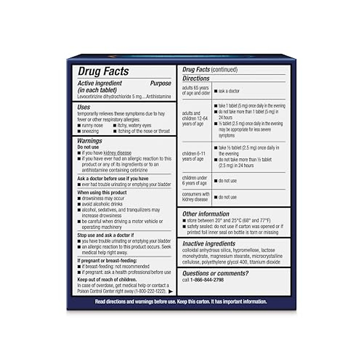 Xyzal Allergy Pills, 24-Hour Allergy Relief, 80-Count, Original Prescription Strength