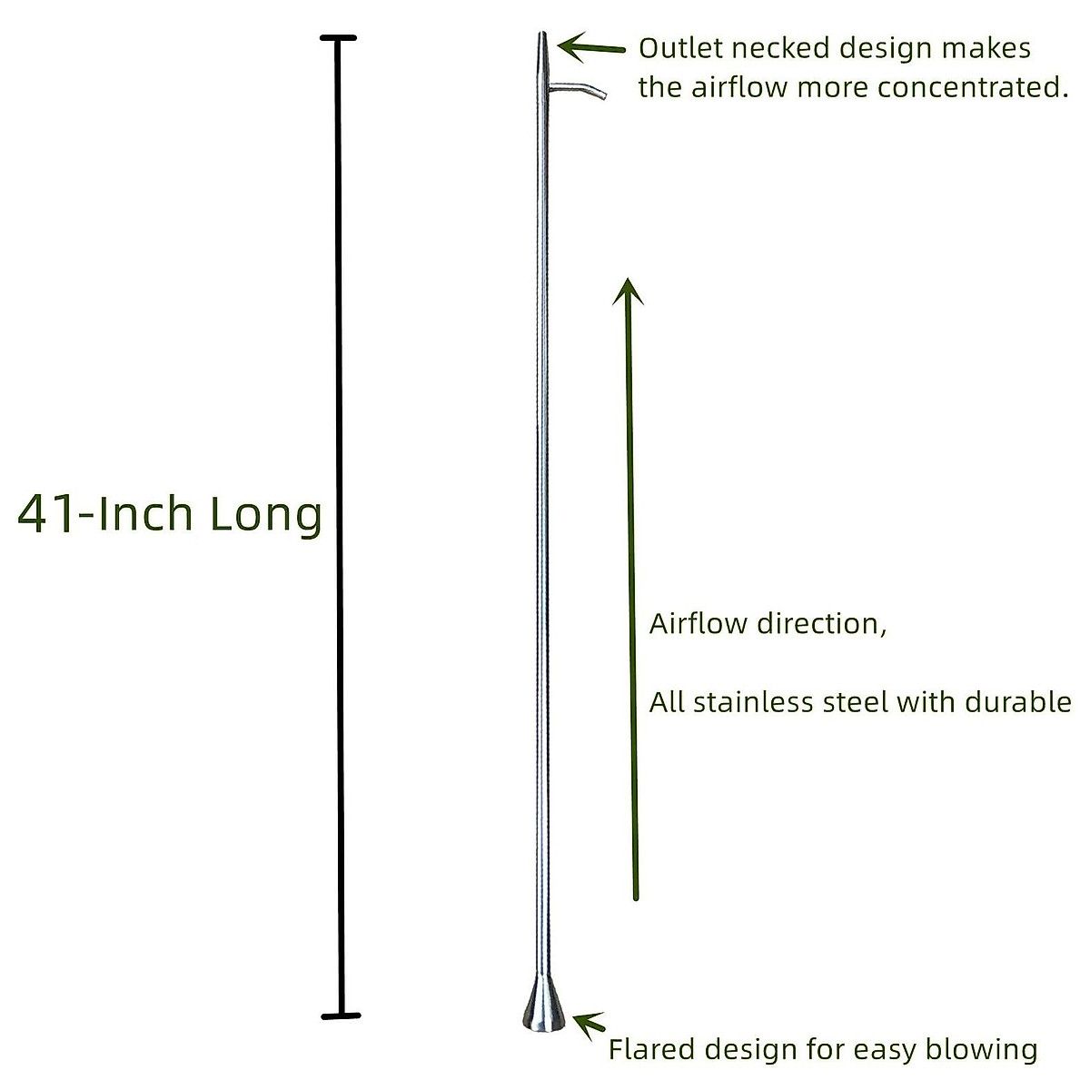 Stainless Steel 41" Extra Long Blow Poker for Large Fire Pit by One Piece Big Fire Stick, Safety Blow Tools