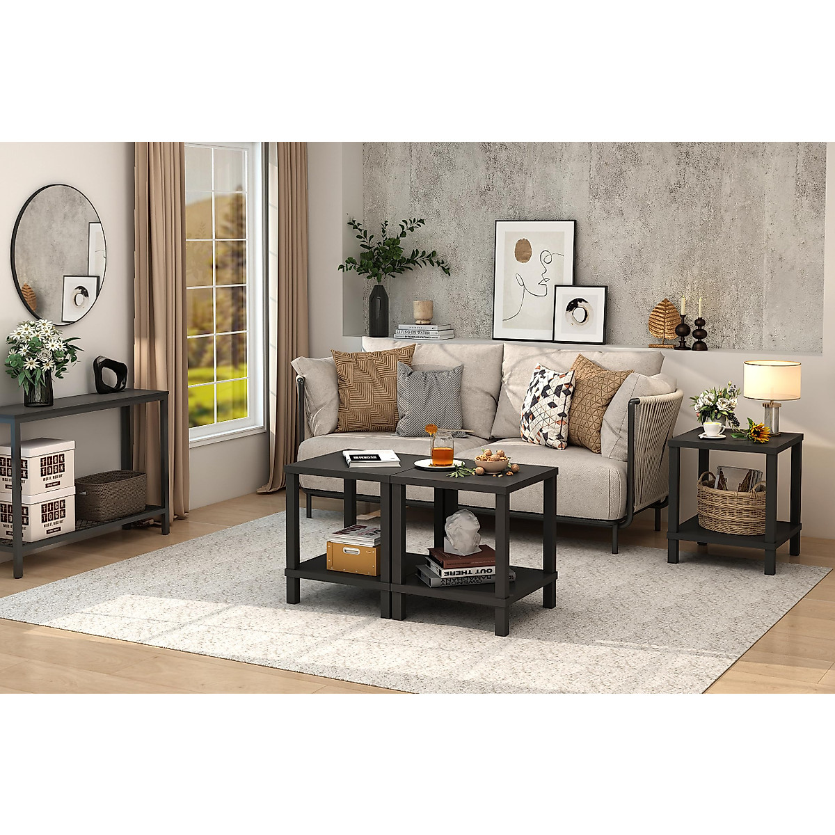 HHETOGOL End Table with Charging Station, 20 Inch Square Side Table with USB Ports & Power Outlets, No Tools Required to Assemble, for Living Room, Bedroom, Stable Frame, Black XXCTG04BE