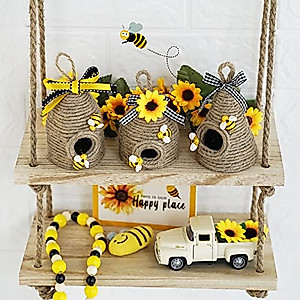 Bee Hive Decor,3 Pack Bumble Bee Rustic Decor Hive,Natural Bee House, Bumble Bee Theme Party Decor Spring Summer Rustic Farmhouse Kitchecn Table Decor, Honey Bee Tiered Tray Decor