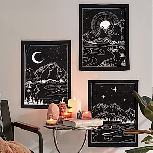 Lifeel 3Pack Sun and Moon and Star Landscape Tapestry Wall Hanging, Vertical Black and White Aesthetic Tapestries For Bedroom Home Wall decor 20×27 inch