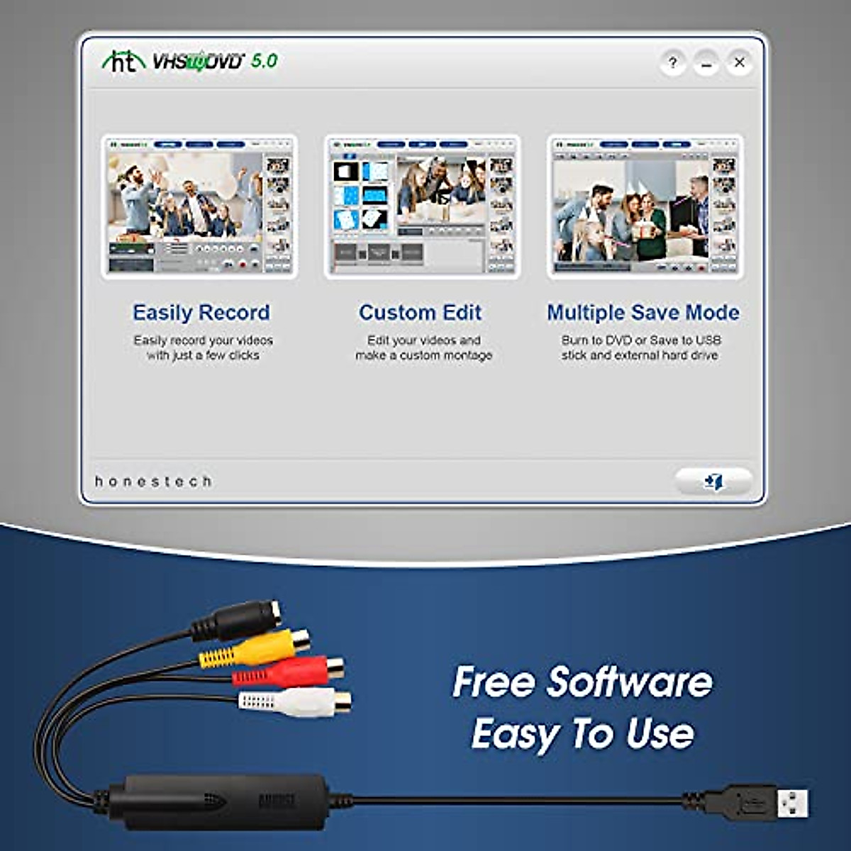 USB Video Capture Card Grabber - August VGB350 - Transfer VHS Mini DV Hi8 DVD to Computer for Windows 11,10,8,7, Composite S-Video, PAL/NTSC/SECAM, Convert Video from VCR & Camcorder