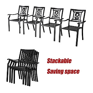 LOKATSE HOME 4 Pcs Metal Stackable Patio Dining Chairs for Garden Backyard Lawn Supports 300 lbs, Black