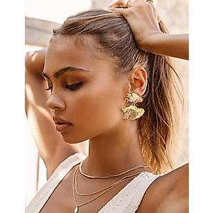 WOWORAMA Gold Ginkgo Leaf Earrings for Women Bohemian Large Geometric Statement Earrings Boho Big Plant Leaf Drop Earring