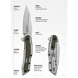 Kershaw Salvage Pocket Knife, Assisted Opening with 2.9 inch Reverse Tanto Blade, Stainless Steel, Deep Carry Pocketclip,Green