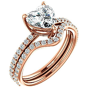 10K Solid Rose Gold Handmade Engagement Rings 1.0 CT Heart Cut Moissanite Diamond Solitaire Wedding/Bridal Ring Set for Women/Her Propose Ring (10.5)