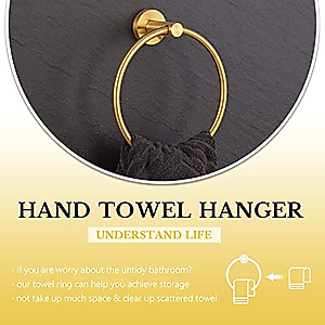 Hand Towel Ring Brushed Gold, APLusee SUS 304 Stainless Steel Round Towel Holder for Contemporary Bathroom Toilet Kitchen Storage, Wall Mounted
