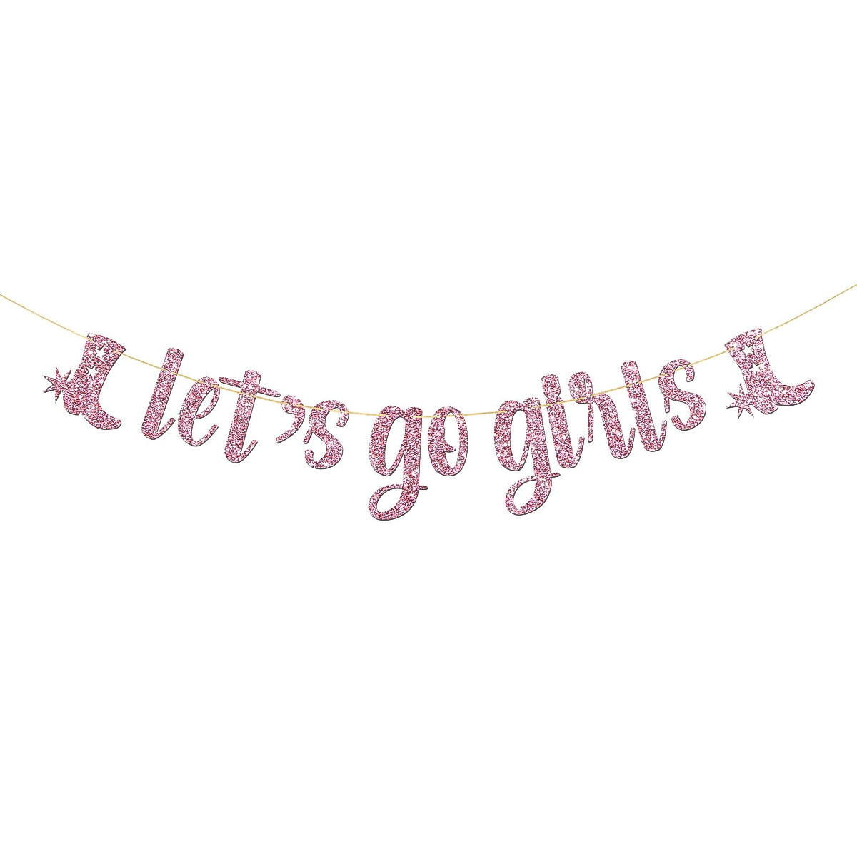 RoadSea Let's Go Girls Banner - Cowgirl Birthday Party Garland Supplies - Western Mexican Wedding - Bachelorette Party Decorations - Pink Glitter