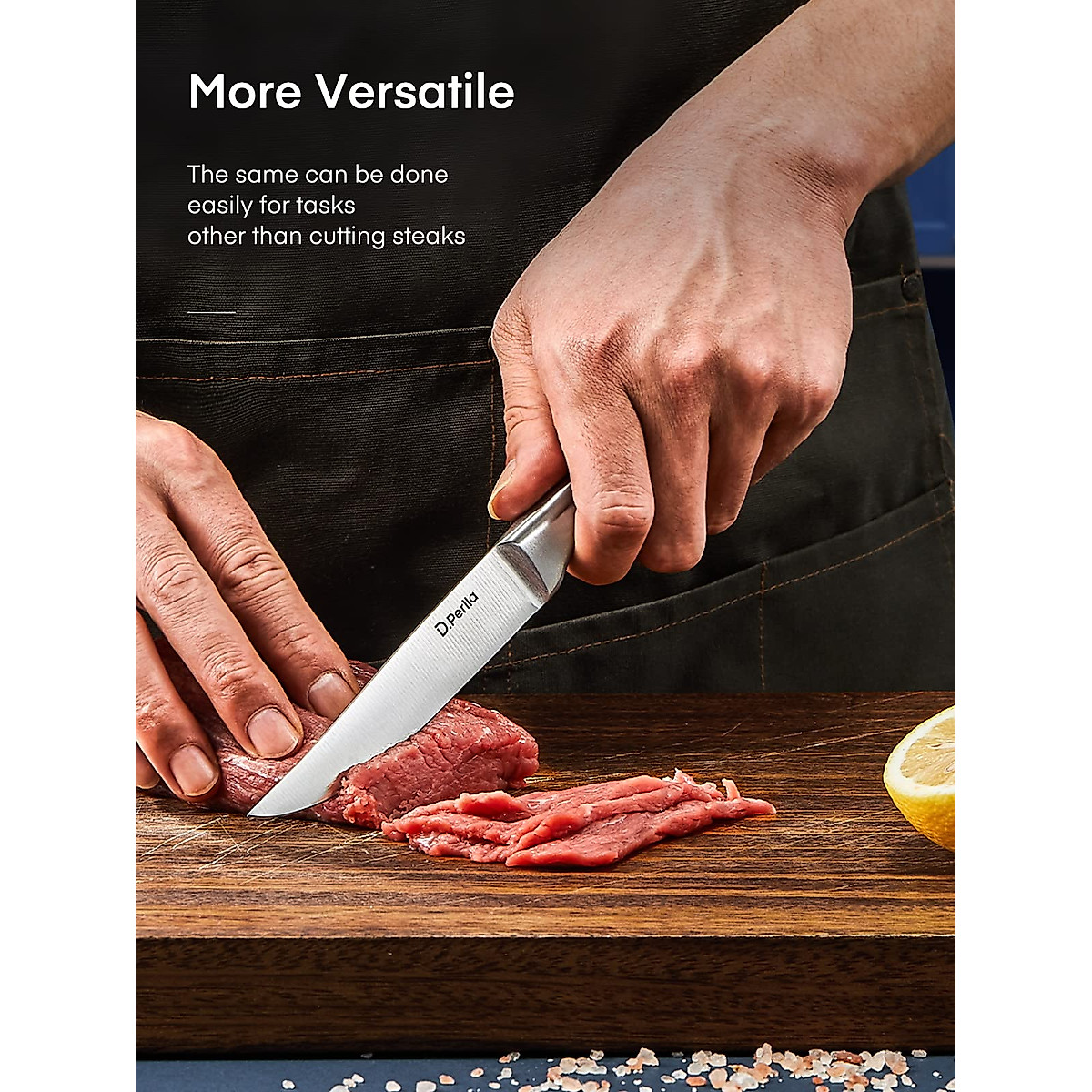 D.Perlla Steak Knives, Super Sharp Straight Edge Steak Knife Set of 8, Professional Straight Edge Kitchen Table Dinner Knives, Elegant High Carbon Stainless Steel Kitchen Steak Knife Set, 4.5IN