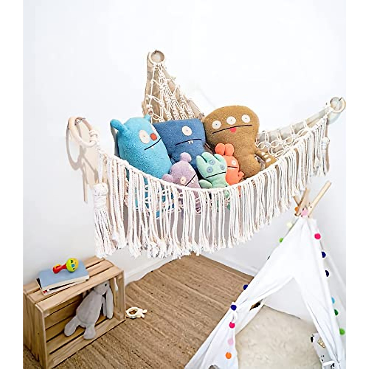 Stuffed Animal Hammock，Toy Net Hammock for Stuffed Animals is Suitable Kids or Childrens Bedroom Room Wall Storage Organizer or Décor (Small)