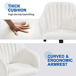 Yaheetech Boucle Vanity Chair Desk Chair Comfy Modern Accent Chair Mid Back Ergonomic Office Chair Height Adjustable Swivel Computer Chair for Bedroom with Arms Ivory