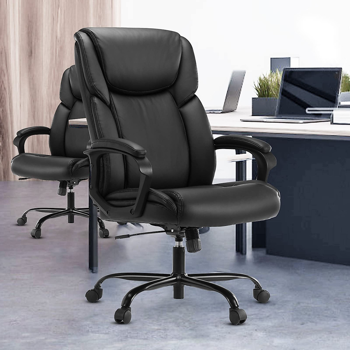JHK Home Office Chair Ergonomic Executive Desk with 360°Swivel Wheels, PU Leather Computer with Lumbar Support, Height Adjustable with Armrest, Black