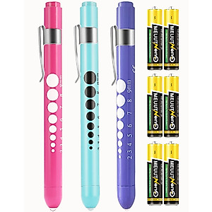 MEUUT 3 Pack Pen Lights for Nurses with 6 Batteries – Medical Penlights Nurse Accessories for Work, Perfect Nursing Student Essentials Medical Supplies for Nurses Doctors EMT Trauma