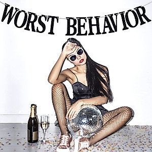 Black Glitter Worst Behavior Banner, Drake Party Decor, Baby Shower/Bridal Shower/Wedding/Birthday Party Decoration Supplies, Photo Backdrop